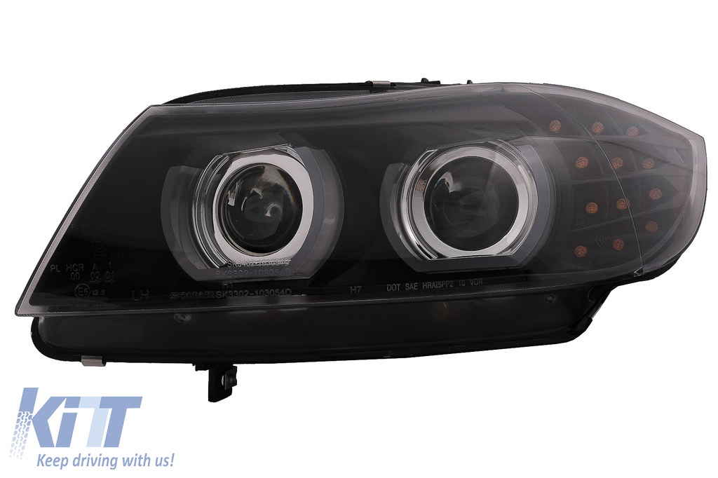 3D Angel Eyes LED DRL Xenon Headlights suitable for BMW 3 Series E90 ...