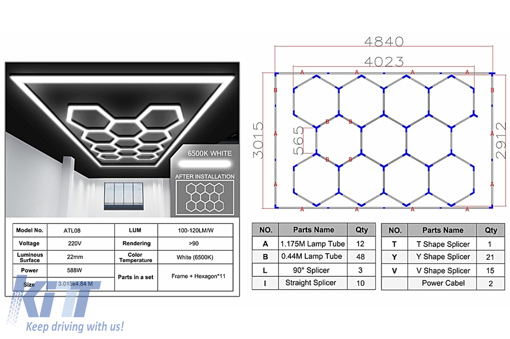 Hexagon HoneyComb Ceiling Light System 4.02 x 2.91 m